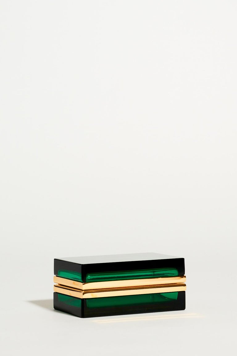 French 1940s Emerald Green Glass Jewelry Box at 1stDibs