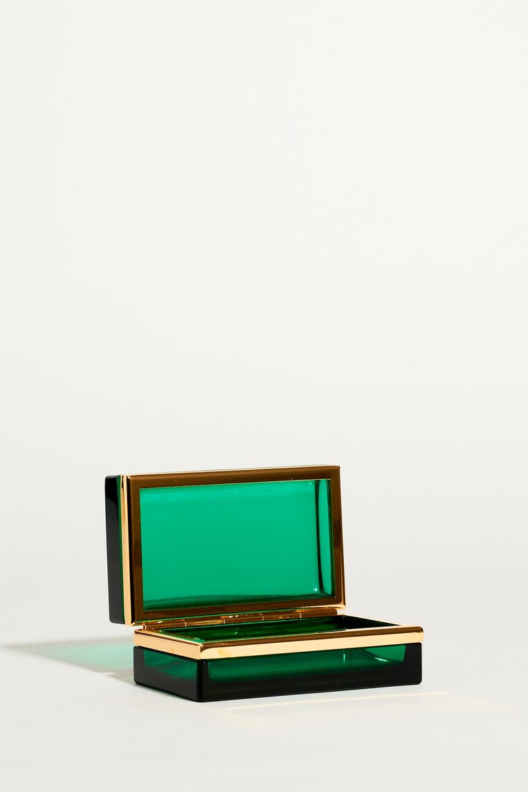 French 1940s Emerald Green Glass Jewelry Box at 1stDibs