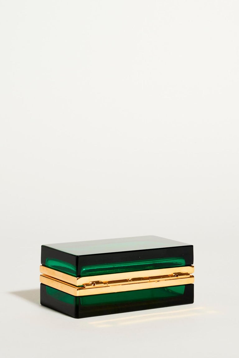 French 1940s Emerald Green Glass Jewelry Box at 1stDibs