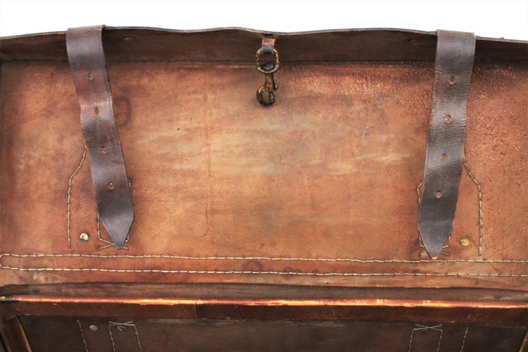French Trunk in Brown Leather with Handles For Sale at 1stDibs