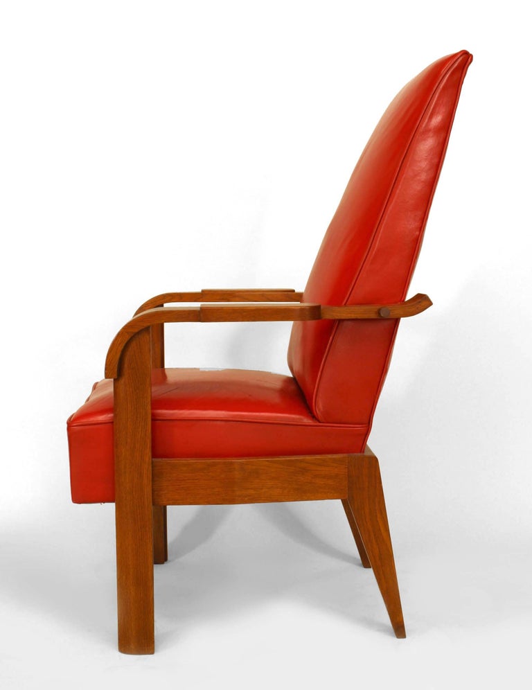 French Oak Red Leather Arm Chair For Sale at 1stDibs