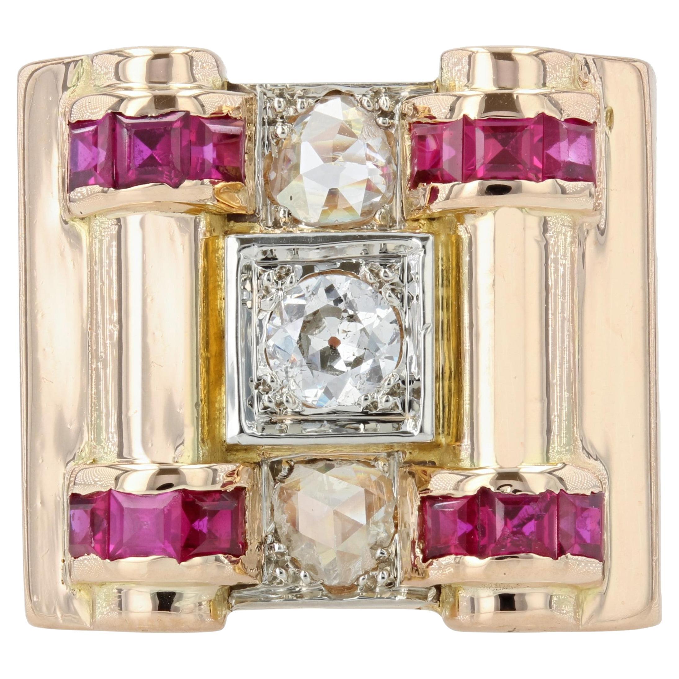 French Diamond Gold Tank Ring at 1stDibs