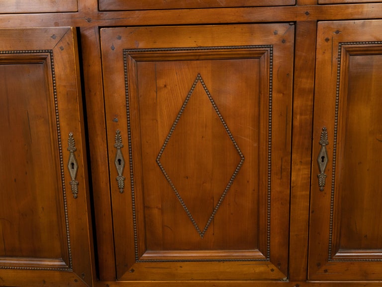 French 1940s Walnut Enfilade with Drawers, Doors, Carved Beads and ...