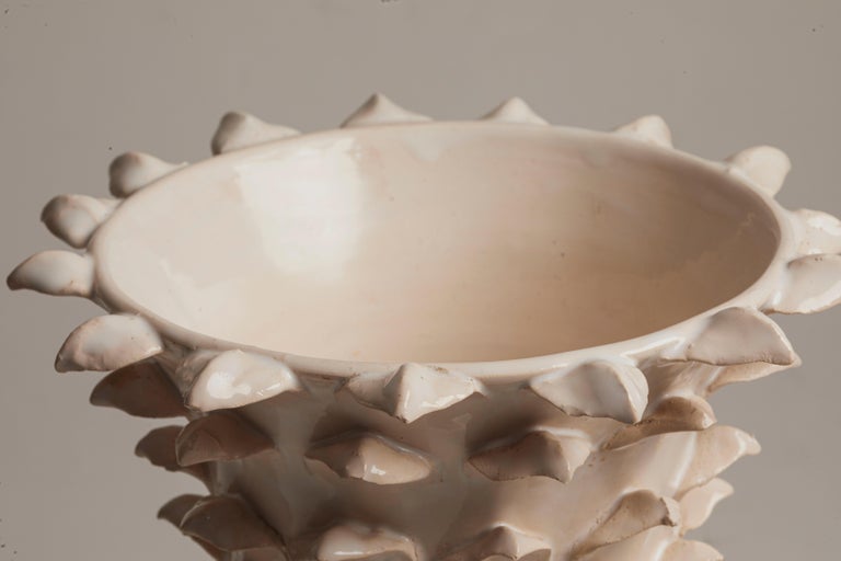 French 1950 Jean Roger Large Scale Vase with Leaf Motif For Sale at 1stDibs