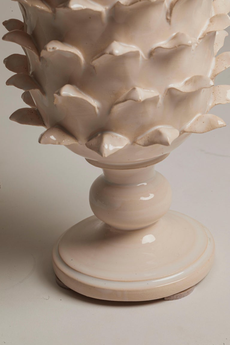 French 1950 Jean Roger Large Scale Vase with Leaf Motif For Sale at 1stDibs