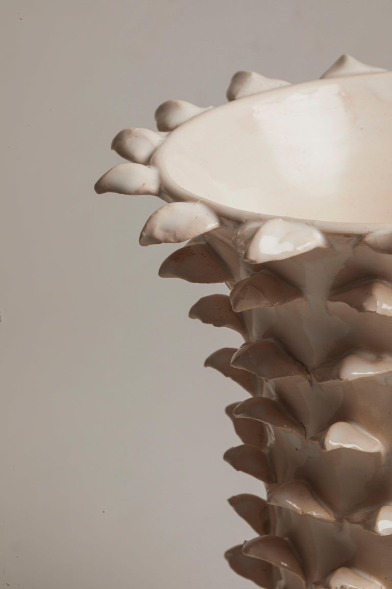 French 1950 Jean Roger Large Scale Vase with Leaf Motif For Sale at 1stDibs