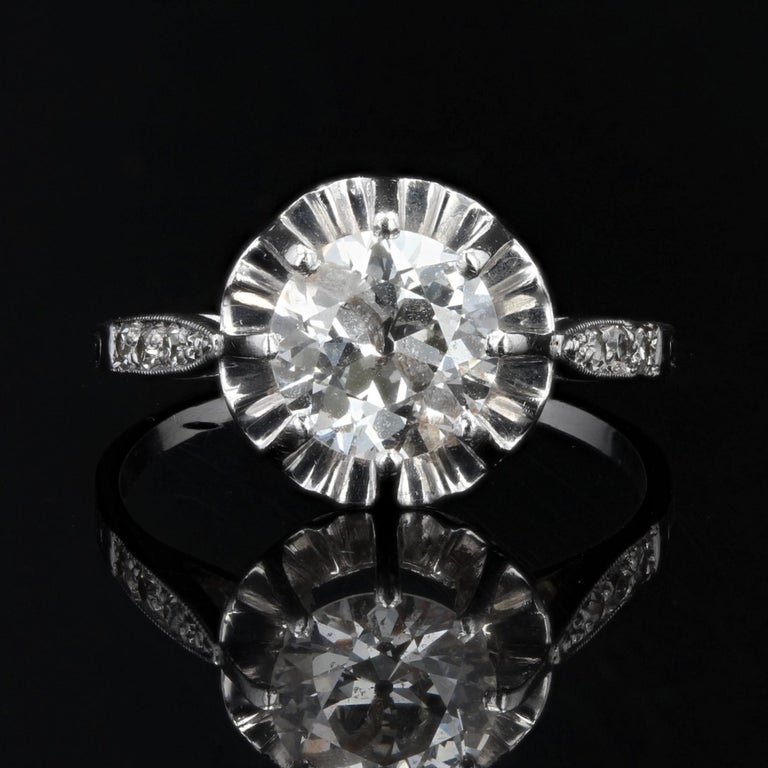 French 1950s 1.50 Carat Diamond Platinum Solitaire Ring For Sale at 1stDibs