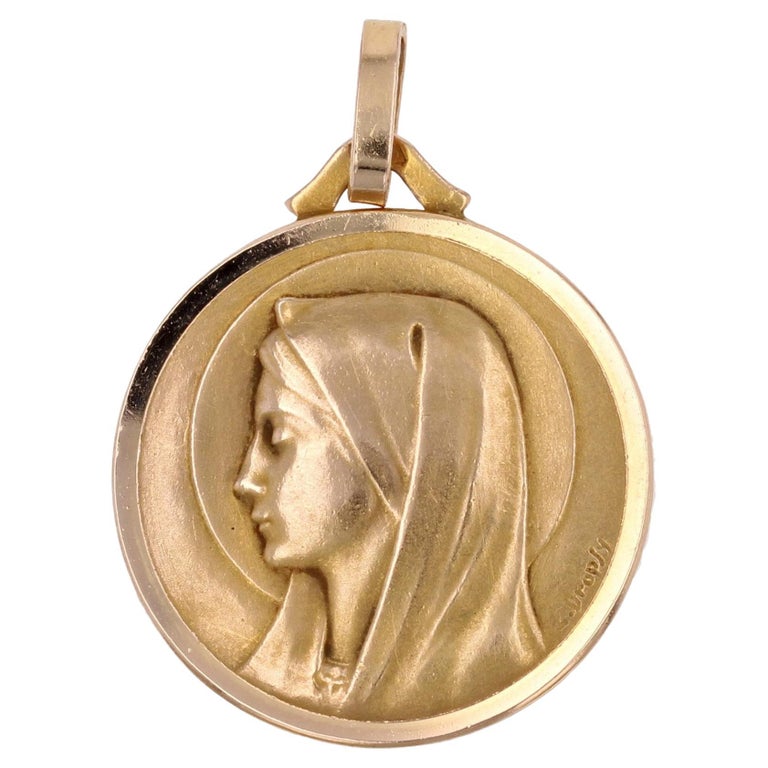 French 1950s 18 Karat Rose Gold Virgin Mary Haloed Medal For Sale at ...