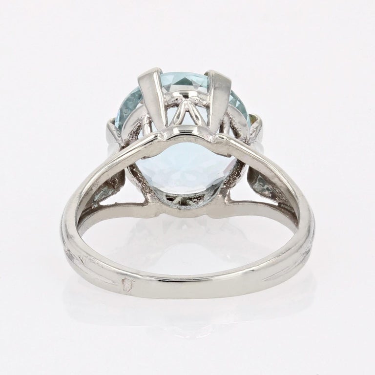 French 1950s 3.25 Carats Aquamarine 18 Karat White Gold Solitaire Ring ...