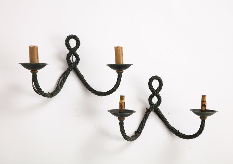 French, 1950s, Bronze Rope Wall Sconces For Sale at 1stDibs