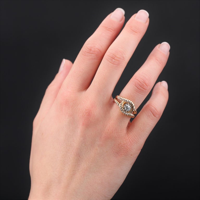 French 1950s Diamond 18 Karat Rose Gold Gadrooned Knot Ring For Sale at ...