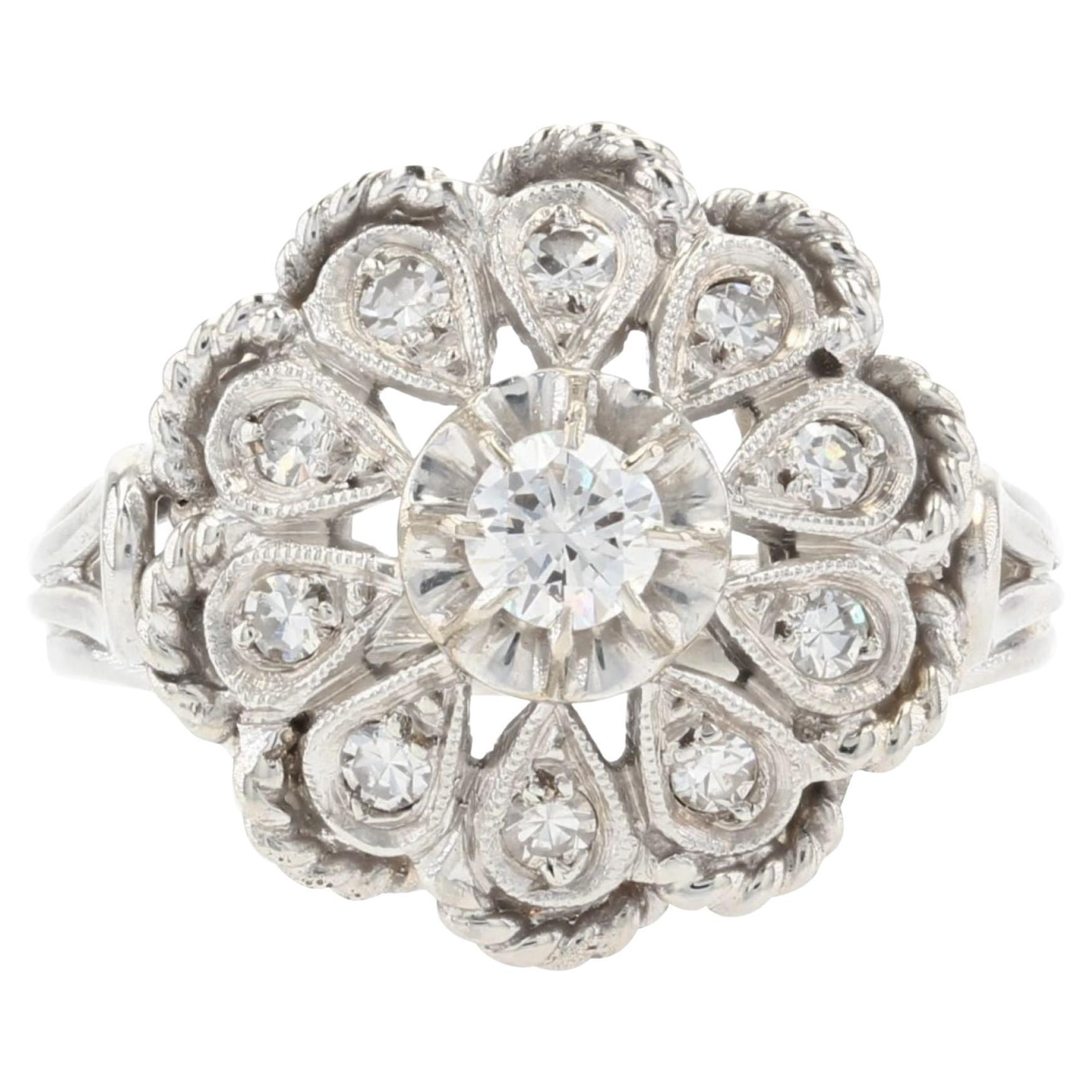 French 1950s 1,20 Carat Diamonds 18 Karat White Gold Retro Ring For ...