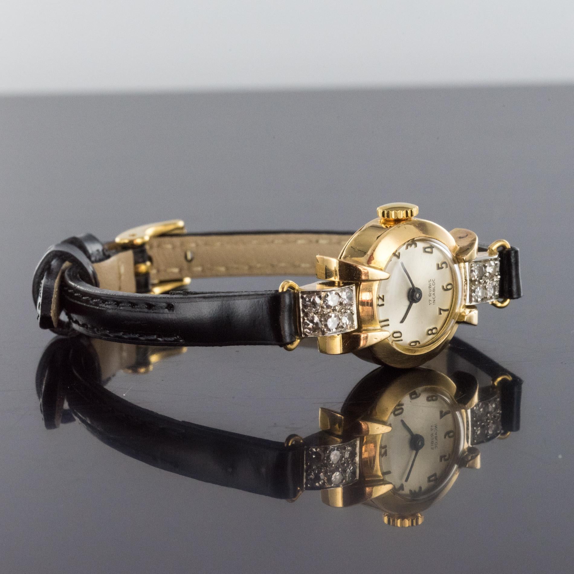 French 1950s Diamonds 18 Karat Yellow Gold Women Watch at 1stDibs
