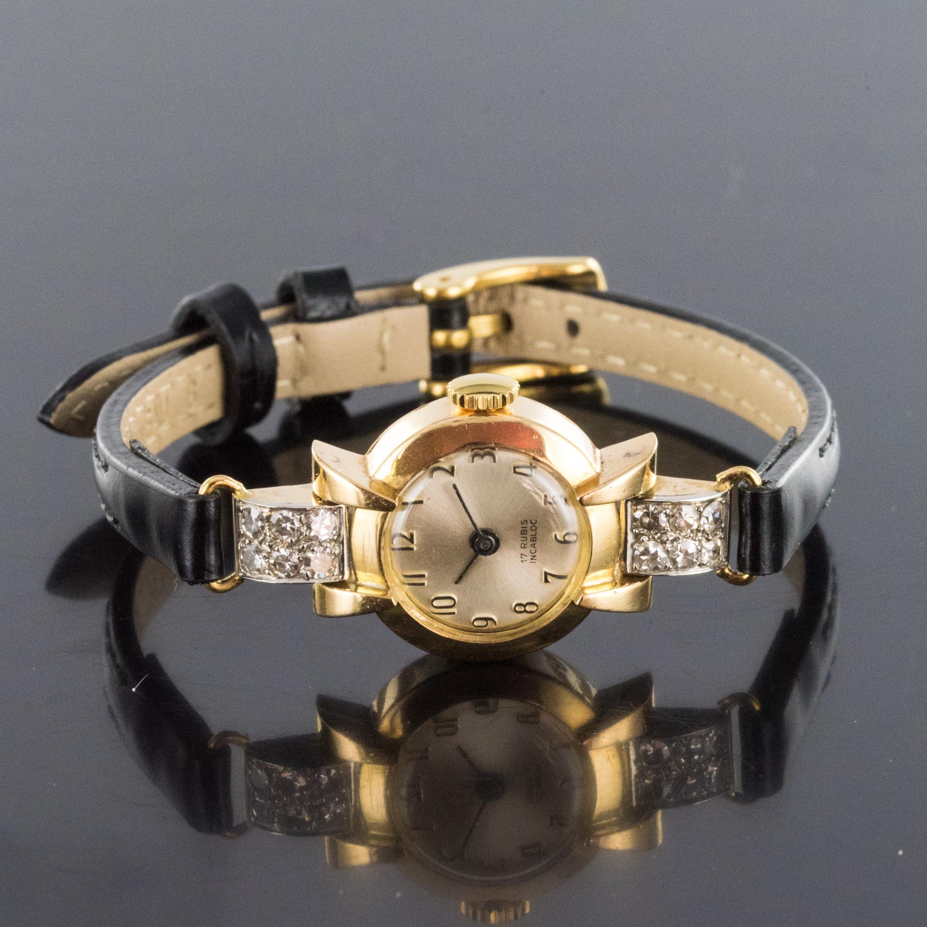 French 1950s Diamonds 18 Karat Yellow Gold Women Watch at 1stDibs