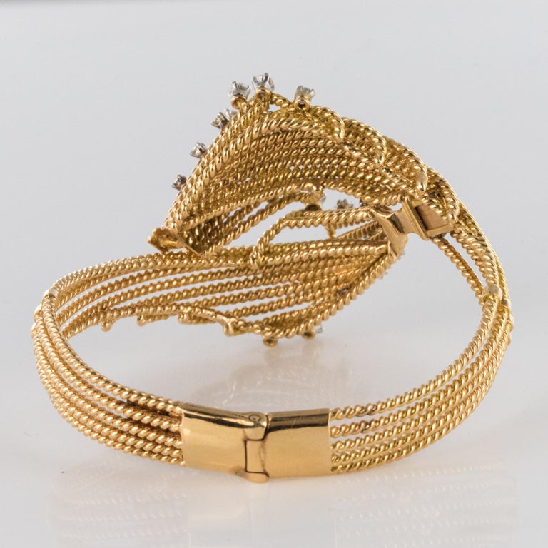 French 1950s Diamonds Platinum 18 Karat Yellow Gold Thread Bracelet For ...