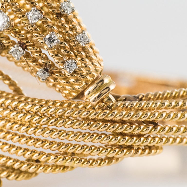 French 1950s Diamonds Platinum 18 Karat Yellow Gold Thread Bracelet For ...