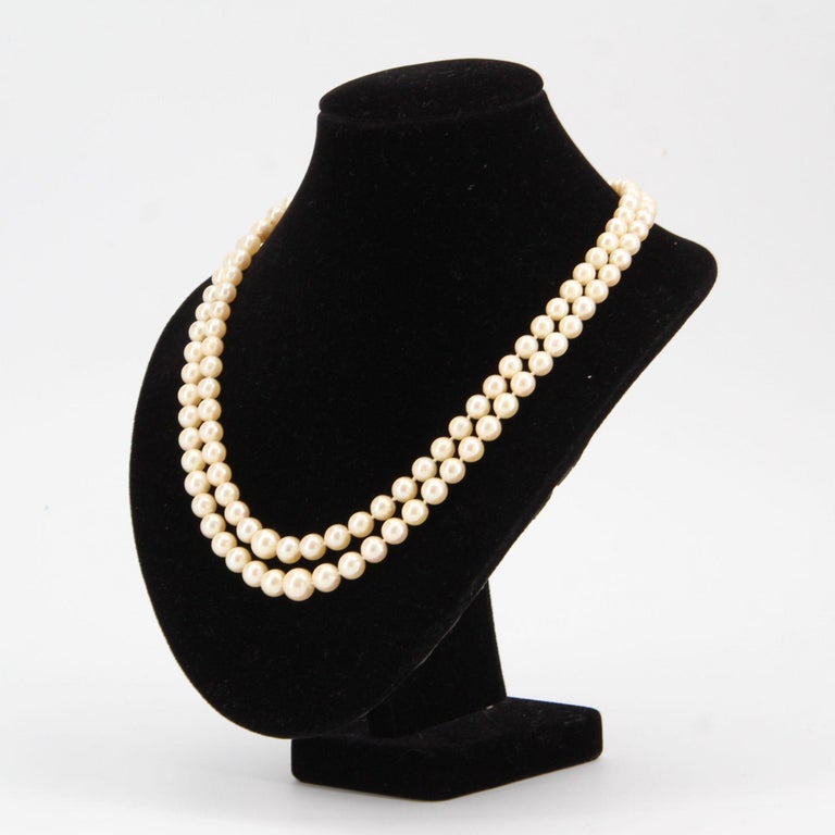 French 1950s Double Row Cultured Falling Pearl Necklace at 1stDibs