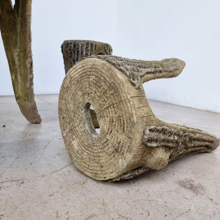 French 1950s Faux Bois Cement Garden Set For Sale at 1stDibs