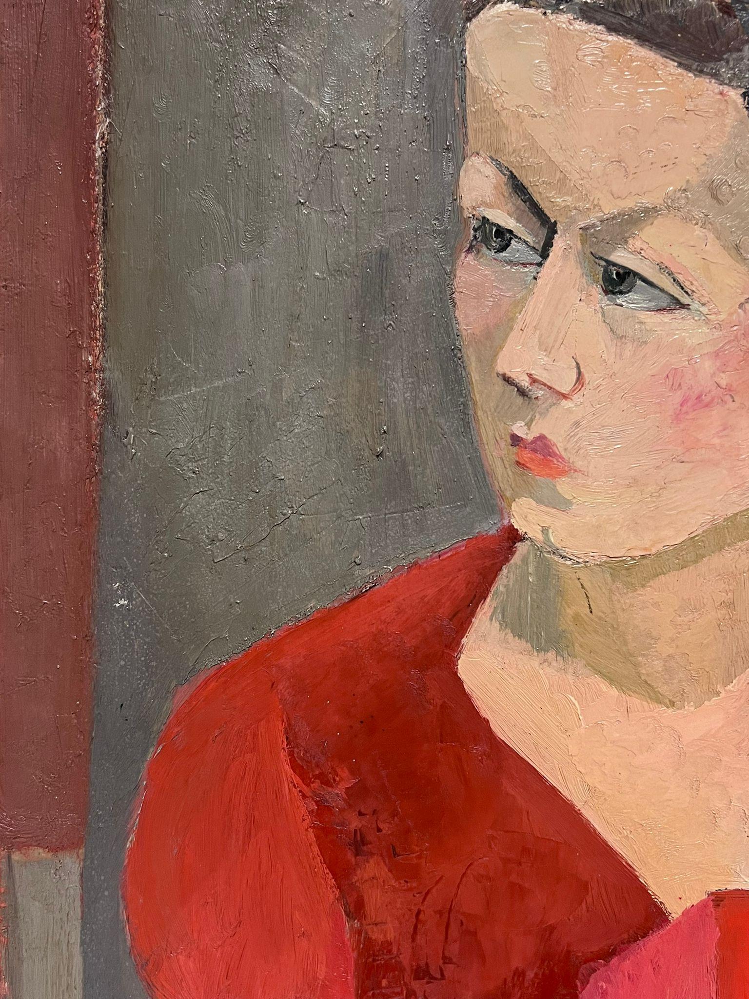 French 1950's - Mid 20th Century French Cubist Portrait Lady in Red ...