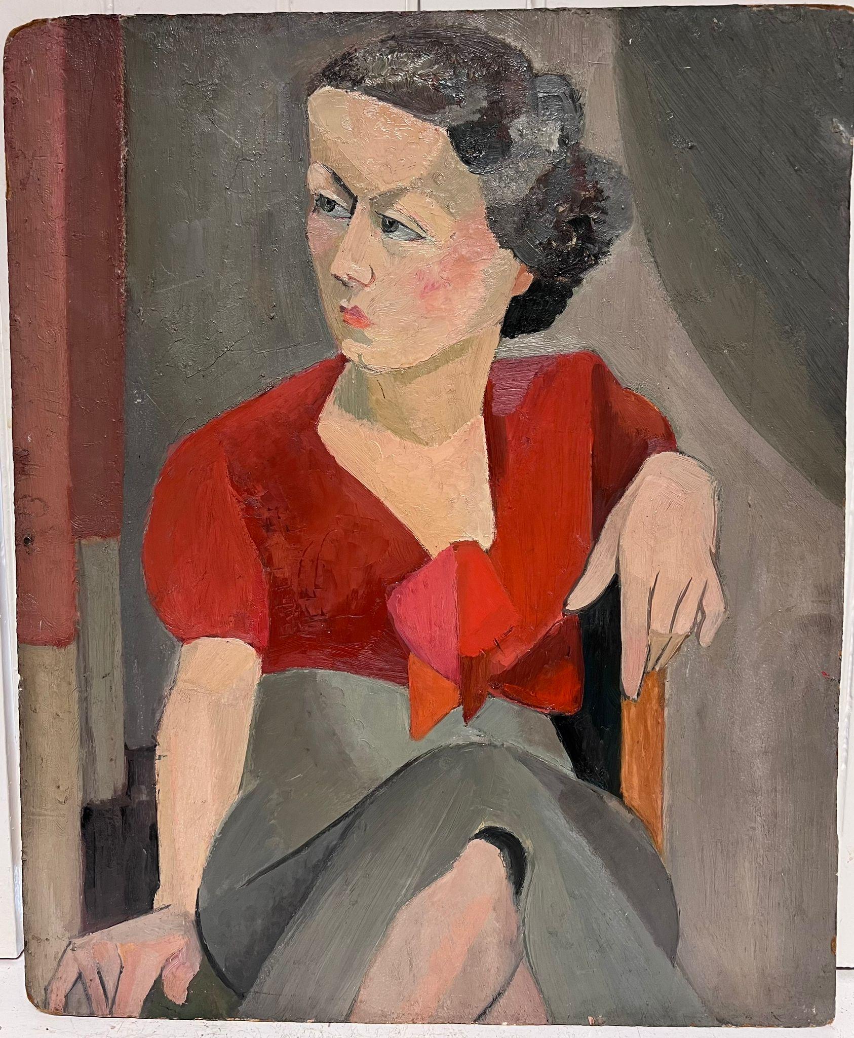 French 1950's - Mid 20th Century French Cubist Portrait Lady in Red ...