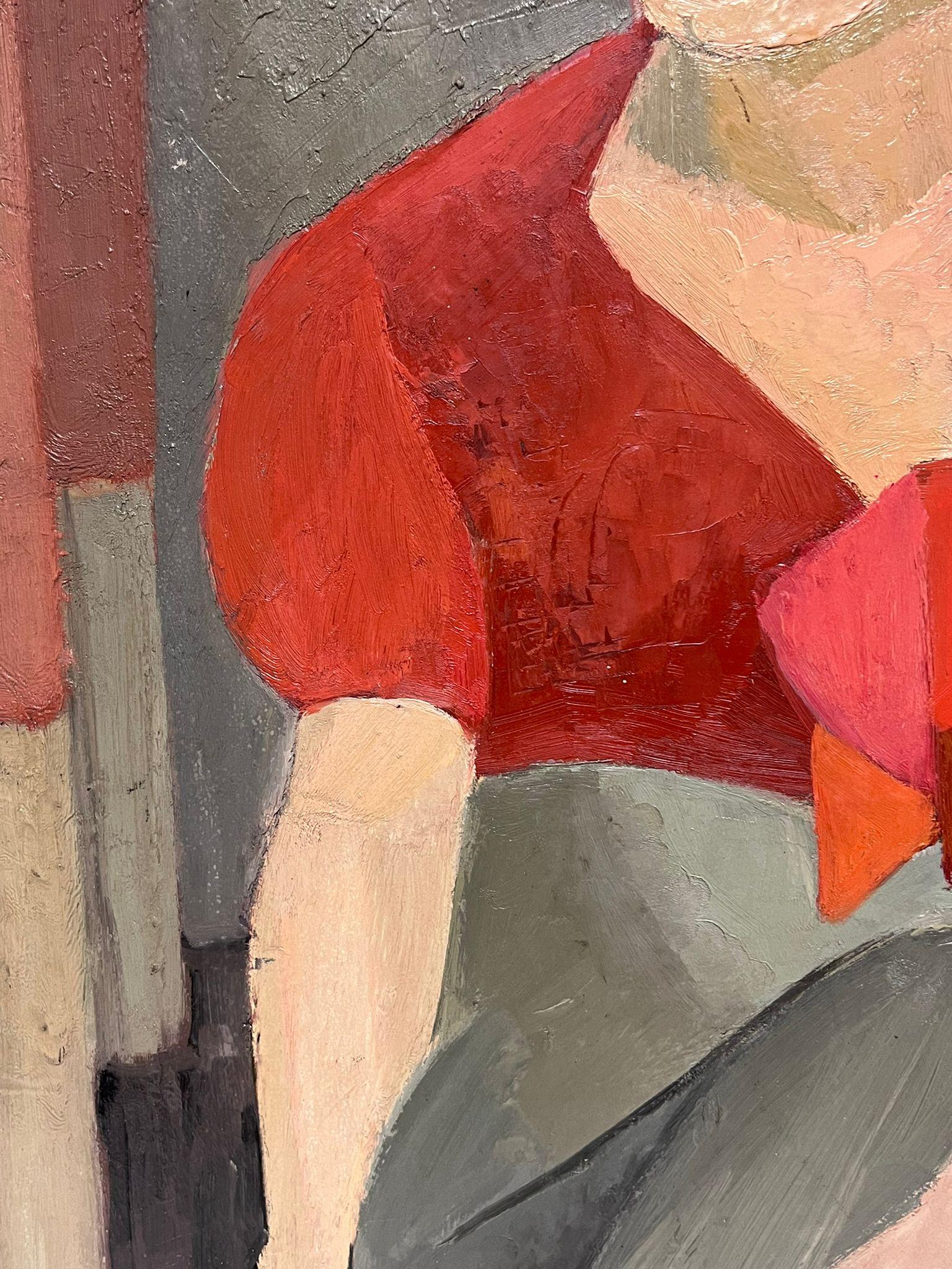 French 1950's - Mid 20th Century French Cubist Portrait Lady in Red ...