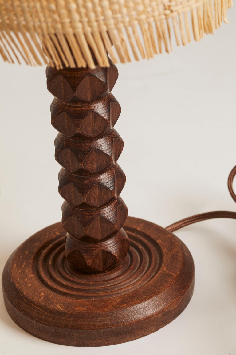 French, 1950's Pair of Oak Lamps For Sale at 1stDibs