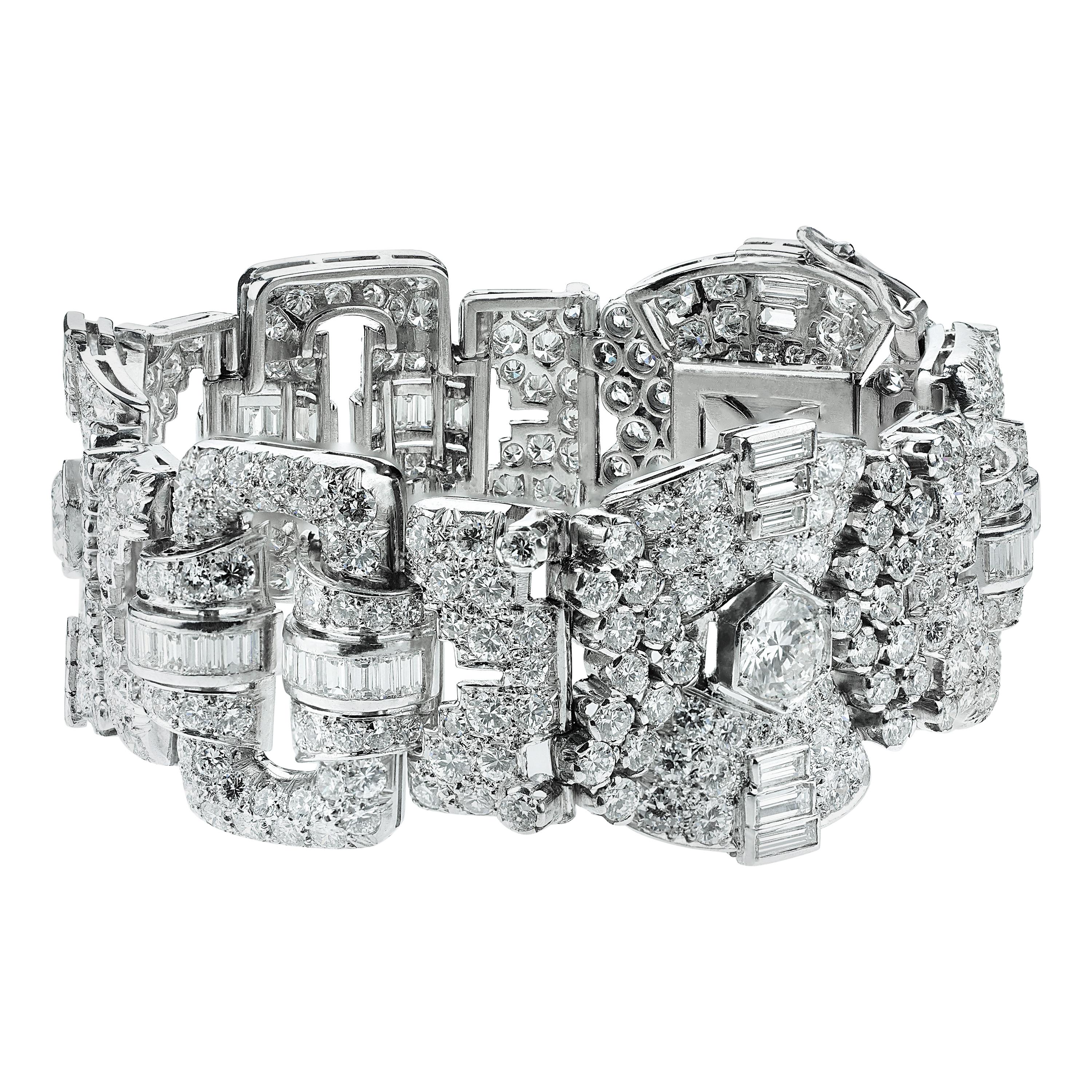 French 1950s Retro, Vintage Diamond 20.3 Carat Wide Band Bracelet in ...