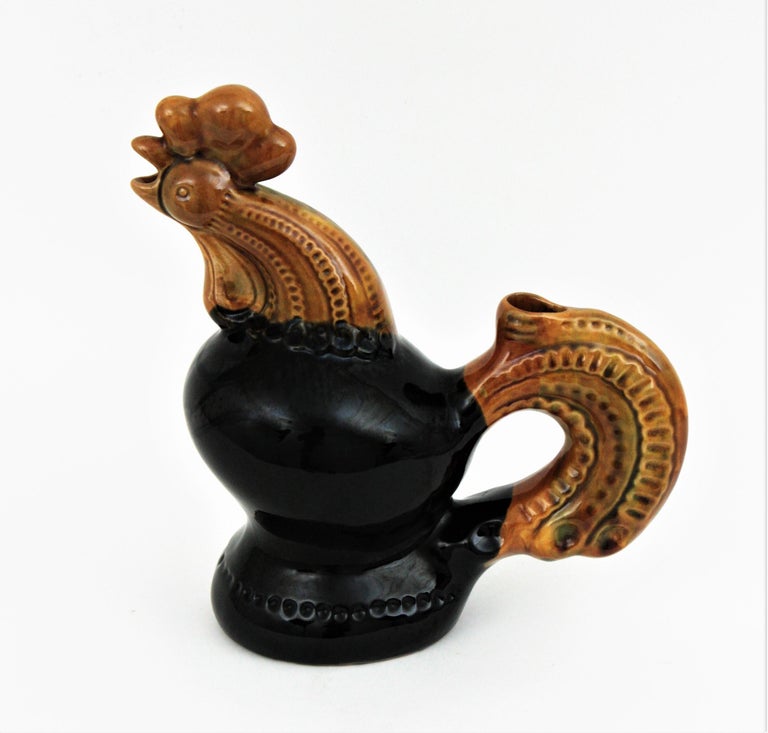Rooster Glazed Ceramic Pitcher, France, 1950s at 1stDibs