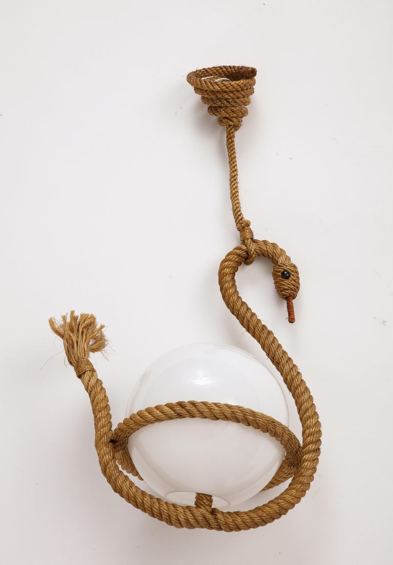French 1950s Rope Pendant Light with Goose Motif For Sale at 1stDibs