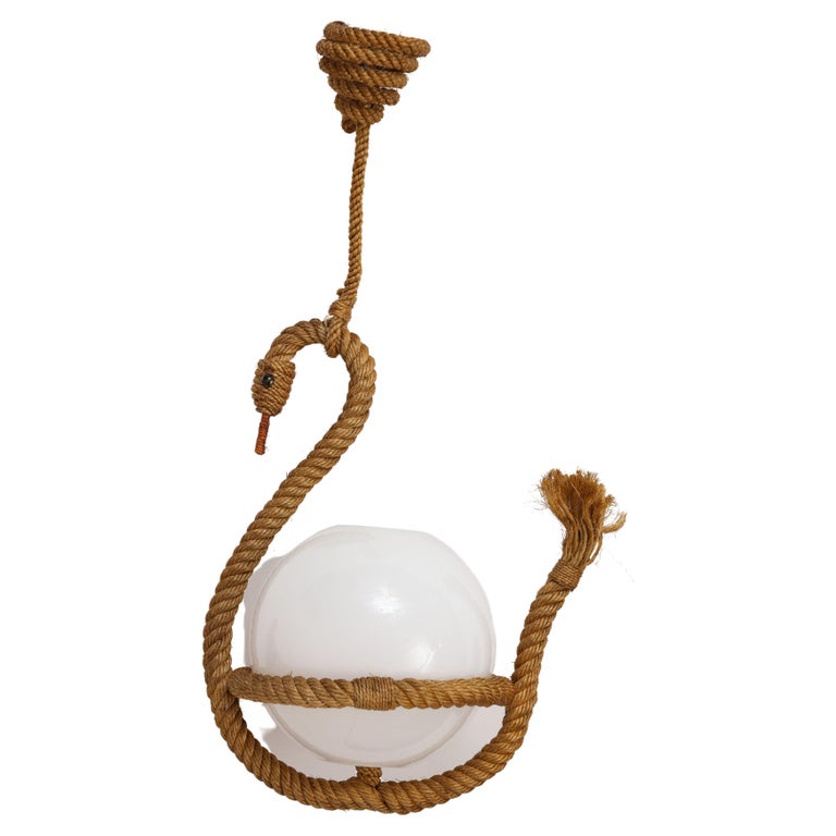 French 1950s Rope Pendant Light with Goose Motif For Sale at 1stDibs