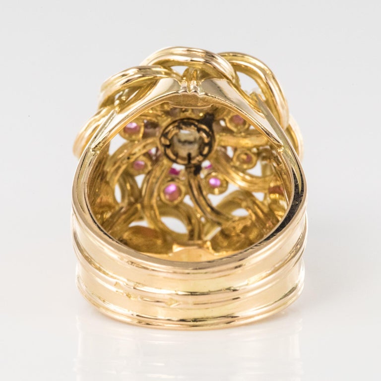 French 1950s Ruby Diamonds Intertwined 18 Karat Gold Threads Ring For ...