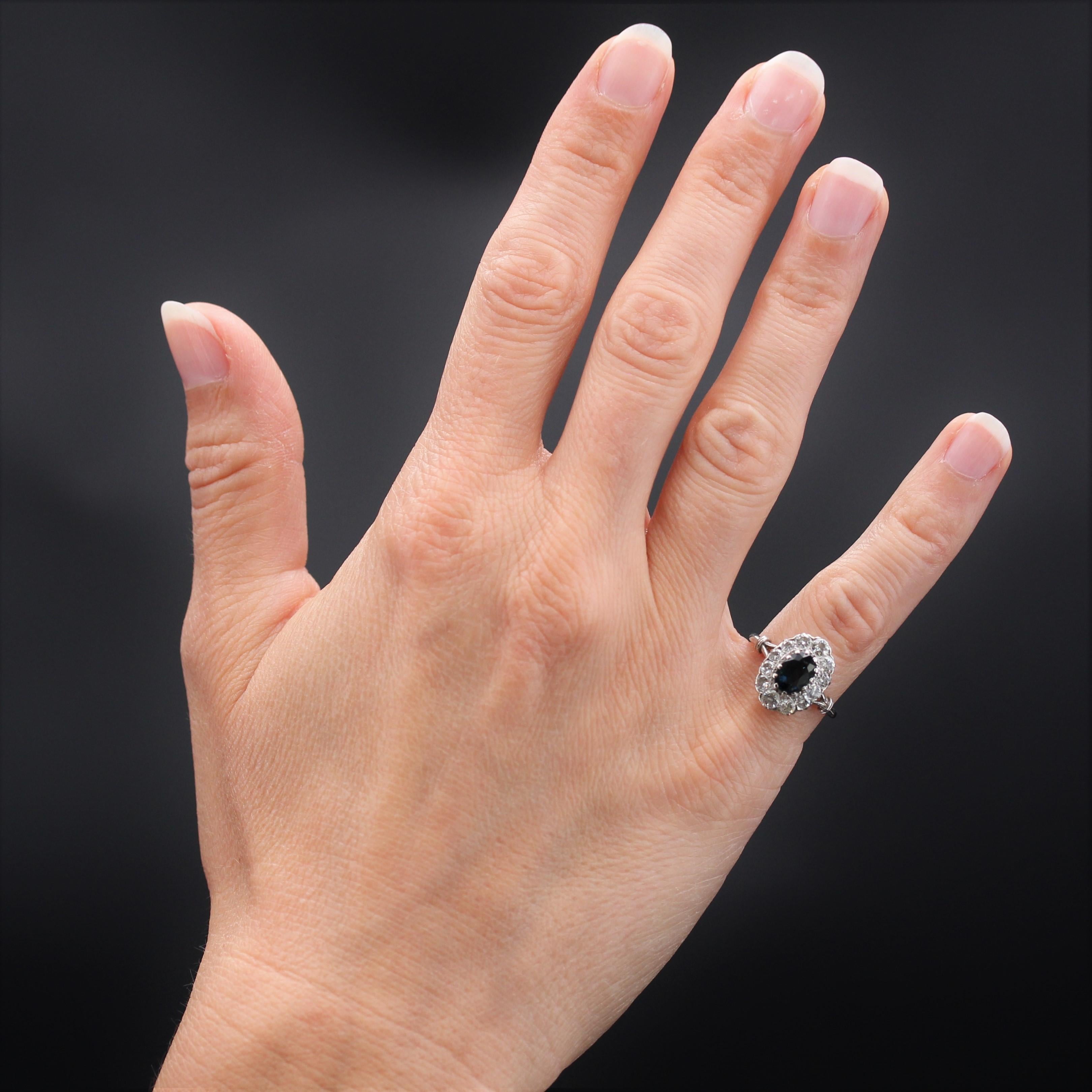 French 1950s Sapphire Diamonds 18 Karat White Gold Pompadour Ring at ...