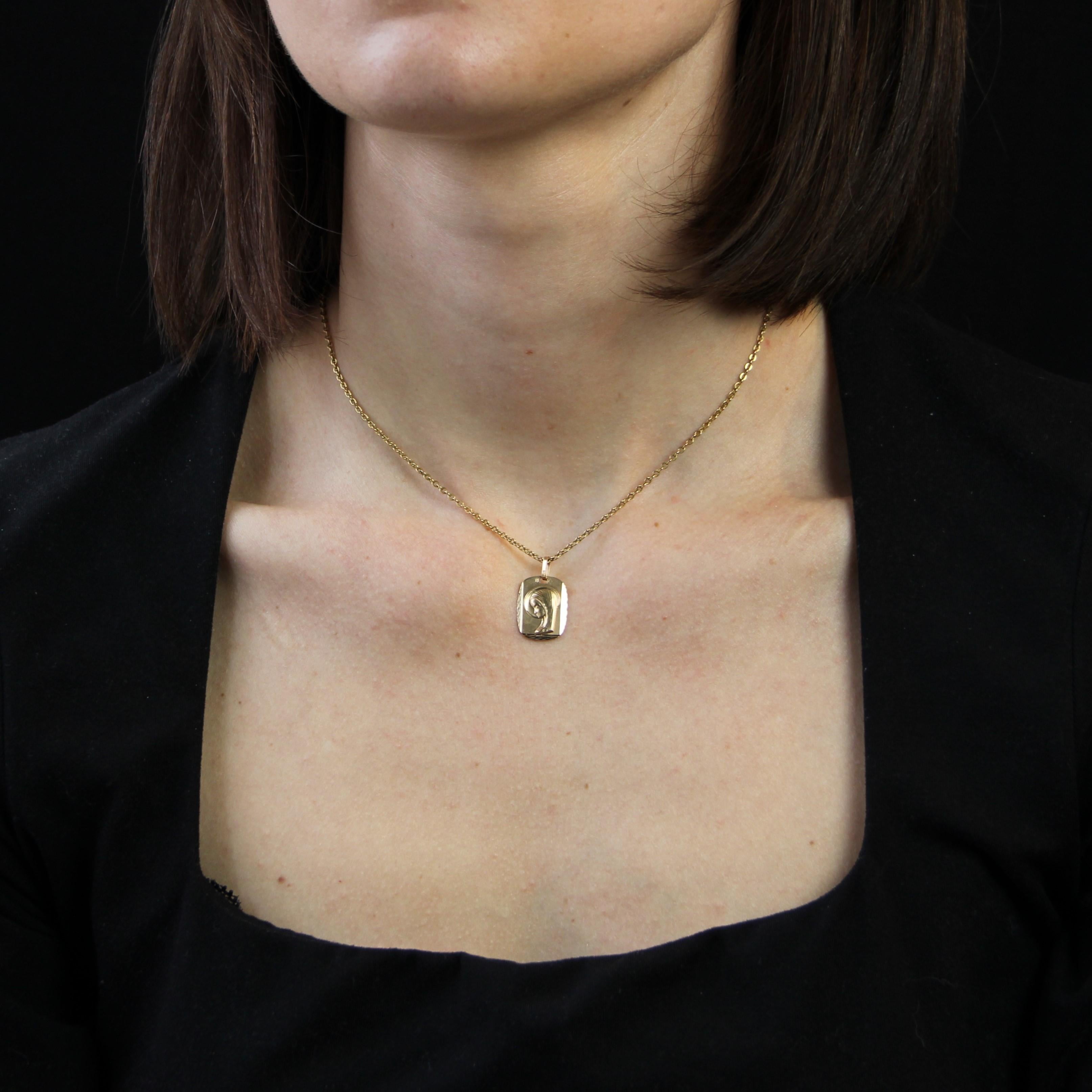 French 1960s 18 Karat Rose Gold Virgin Rectangular Medal Pendant at 1stDibs
