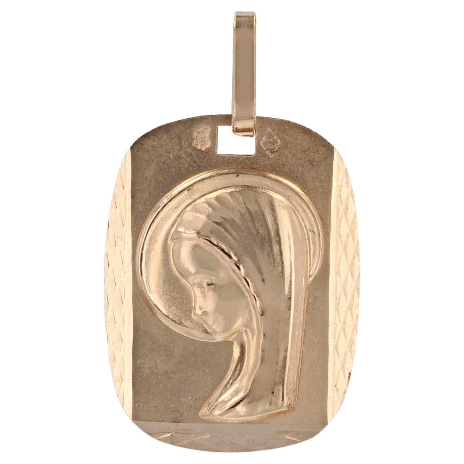 French 1900s 18 Karat Rose Gold Virgin Mary Openwork Medal Pendant For ...