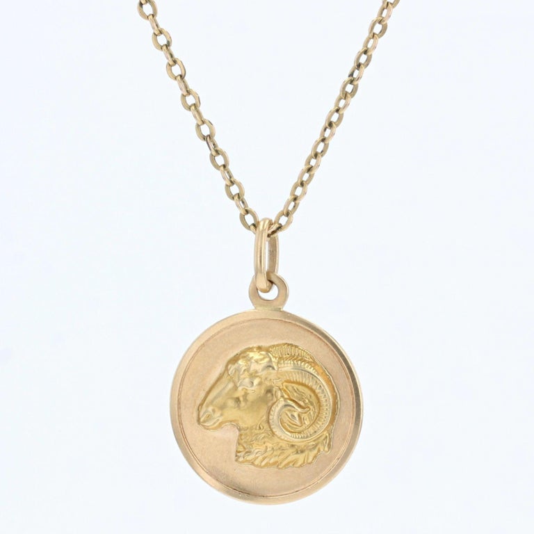 French 1960s 18 Karat Yellow Gold Aries Medal For Sale at 1stDibs