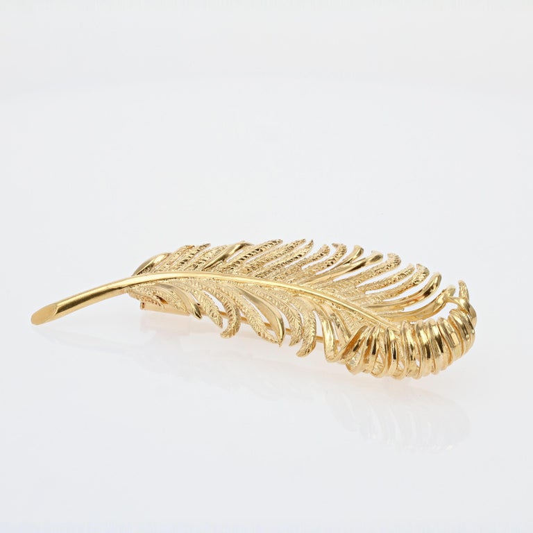 French 1960s 18 Karat Yellow Gold Feather Brooch at 1stDibs