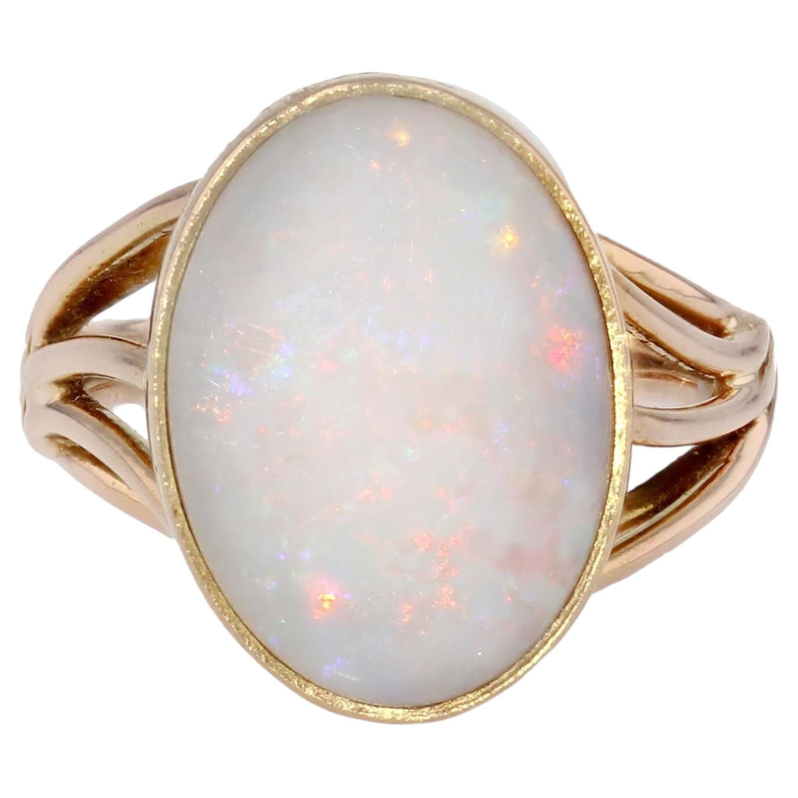 14K Yellow Gold Brutalist Opal and Diamond Ring 9.96g Size 6.5 10×7mm ...
