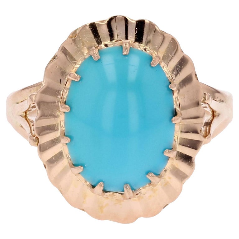 French 1960s 3.10 Carat Turquoise 18 Karat Rose Gold Ring For Sale at ...