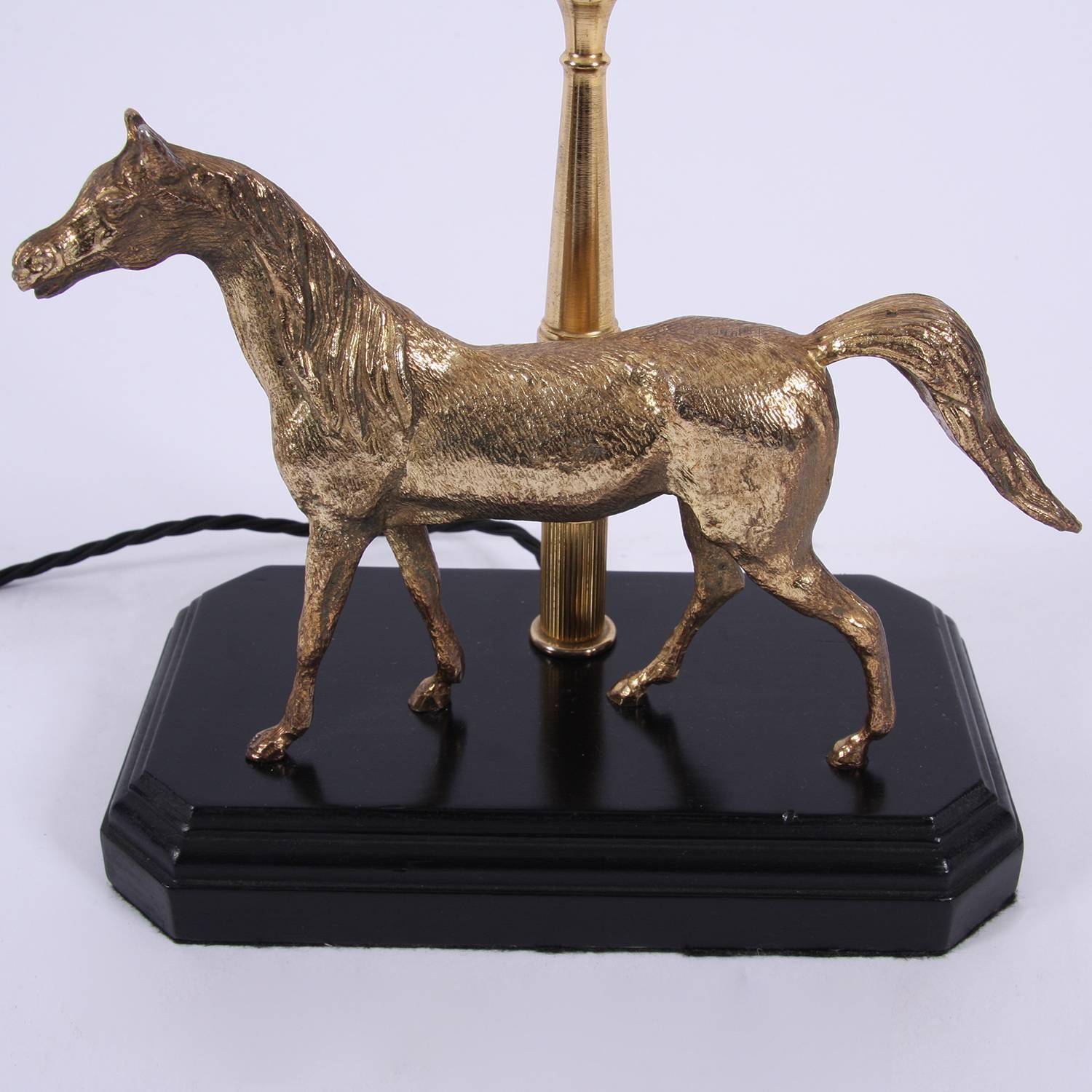 French 1960s Brass Horse Table Lamp with Black Silk Shade at 1stDibs ...