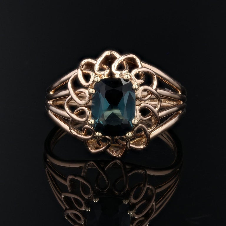 French 1960s Certified Natural Indigolite Tourmaline 18 Karat Rose Gold ...