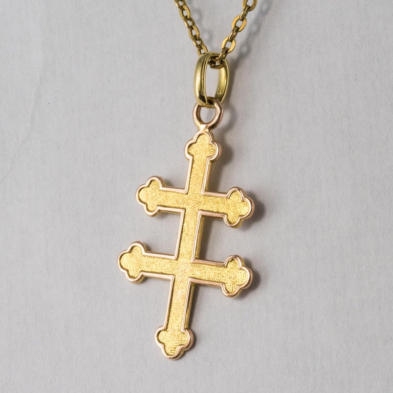 French 1960s Chiseled 18 Karat Yellow Gold Cross Lorraine Pendant at ...