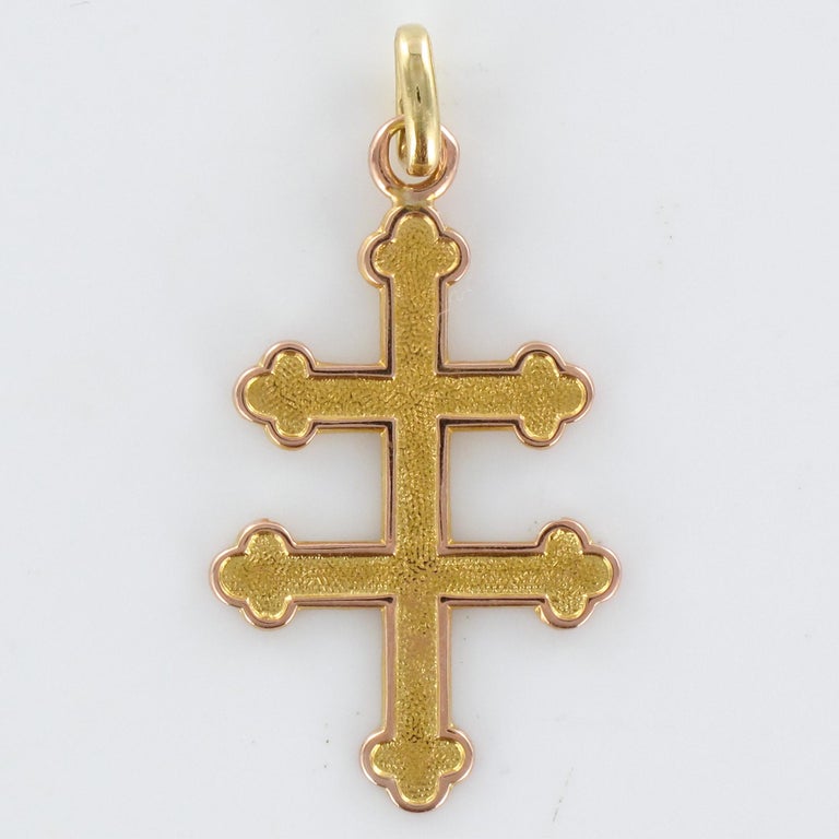 French 1960s Chiseled 18 Karat Yellow Gold Cross Lorraine Pendant at ...