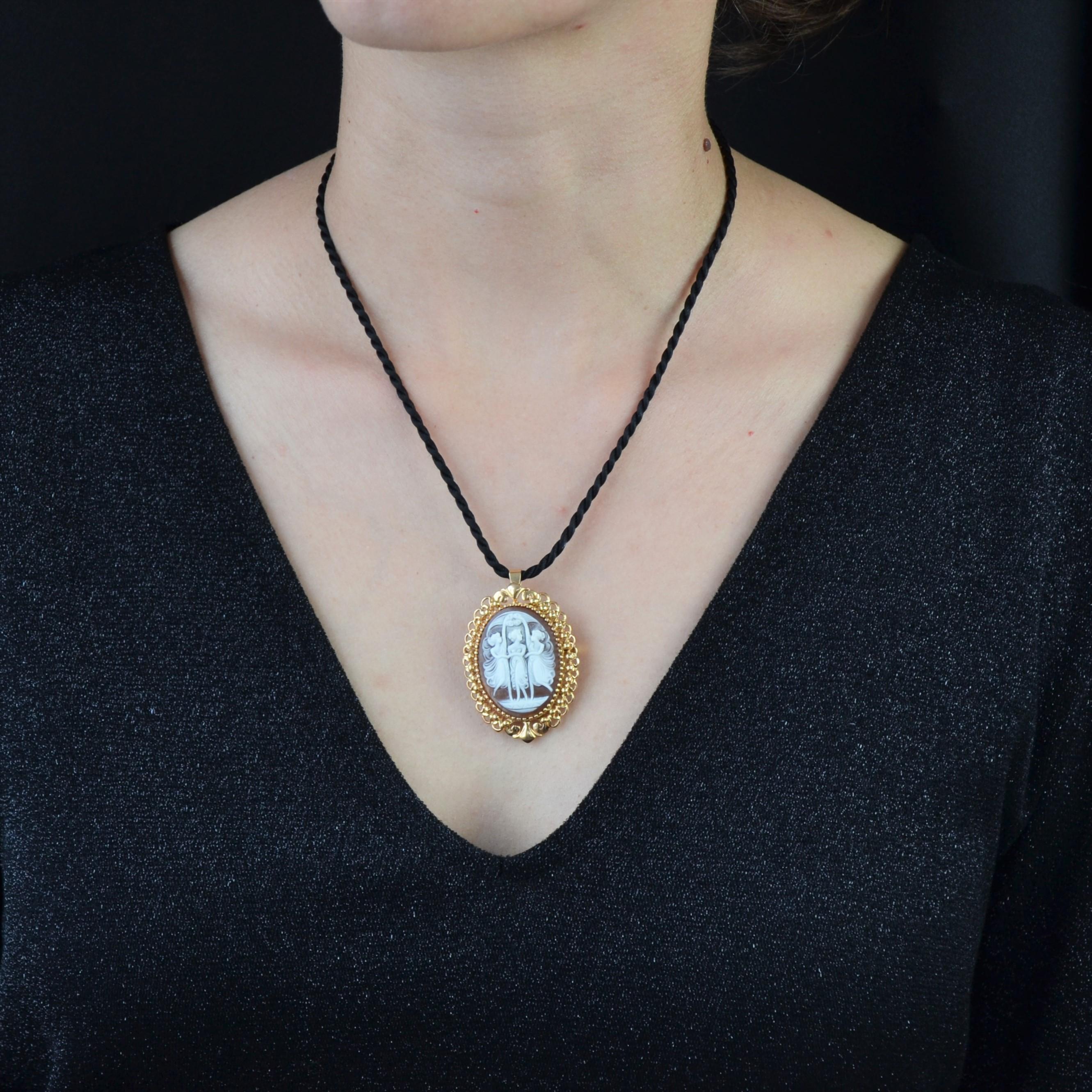 French 1960s Dance of the 3 Graces Cameo Brooch Pendant For Sale at 1stDibs