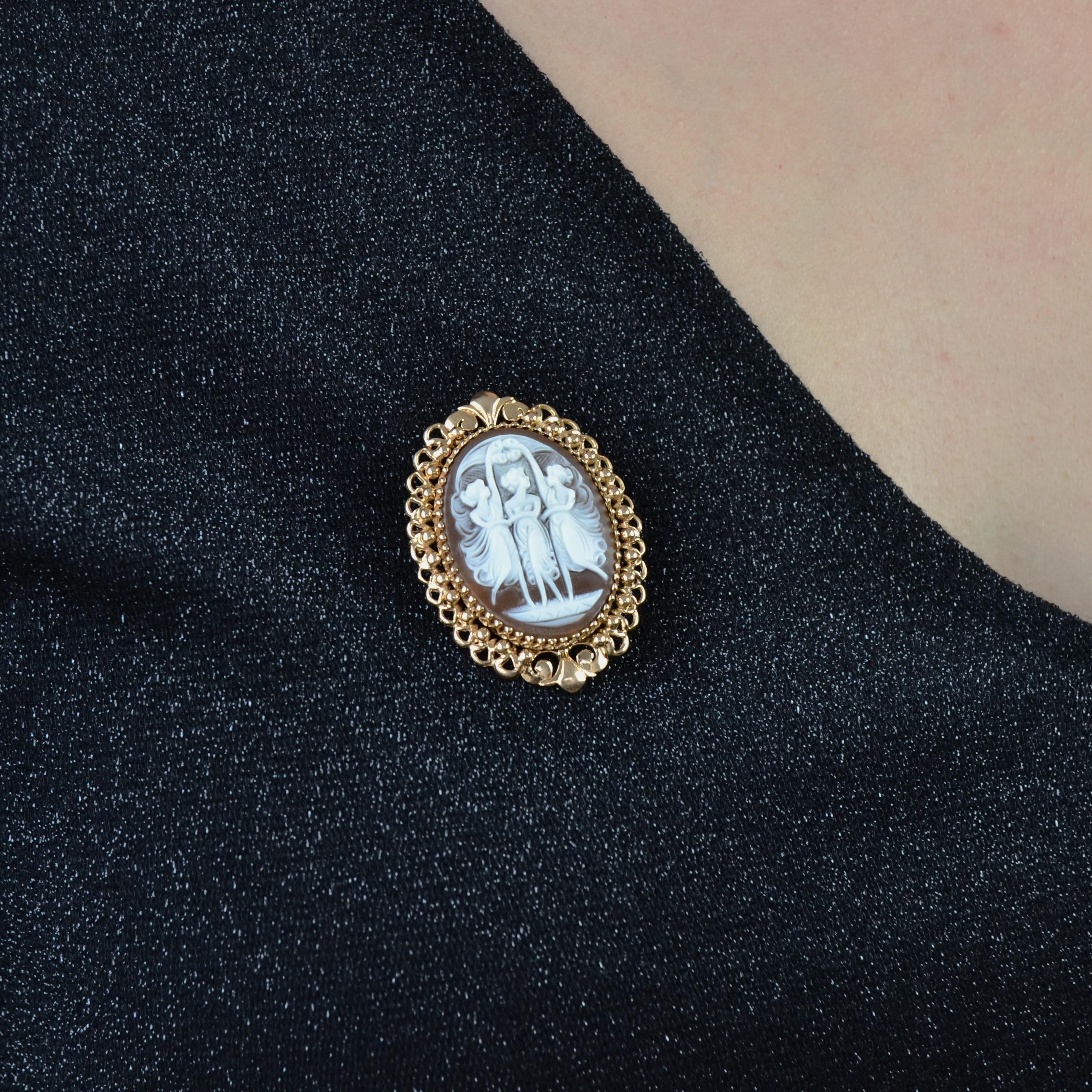 French 1960s Dance of the 3 Graces Cameo Brooch Pendant For Sale at 1stDibs