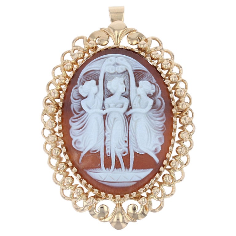French 1960s Dance of the 3 Graces Cameo Brooch Pendant For Sale at 1stDibs