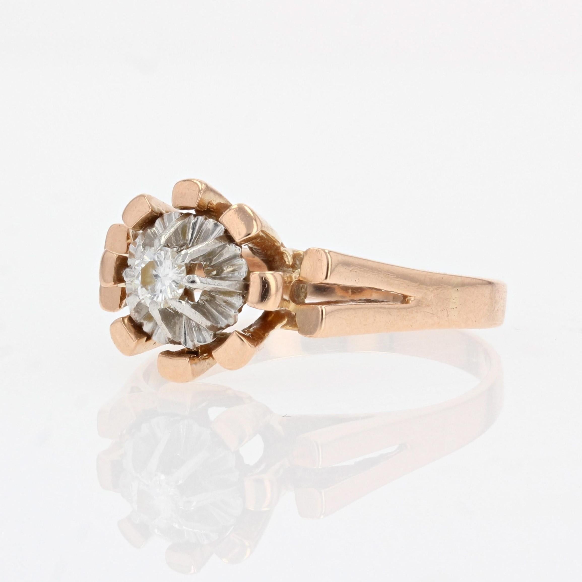 French 1960s Diamond 18 Karat Rose Gold Solitaire Ring For Sale at ...