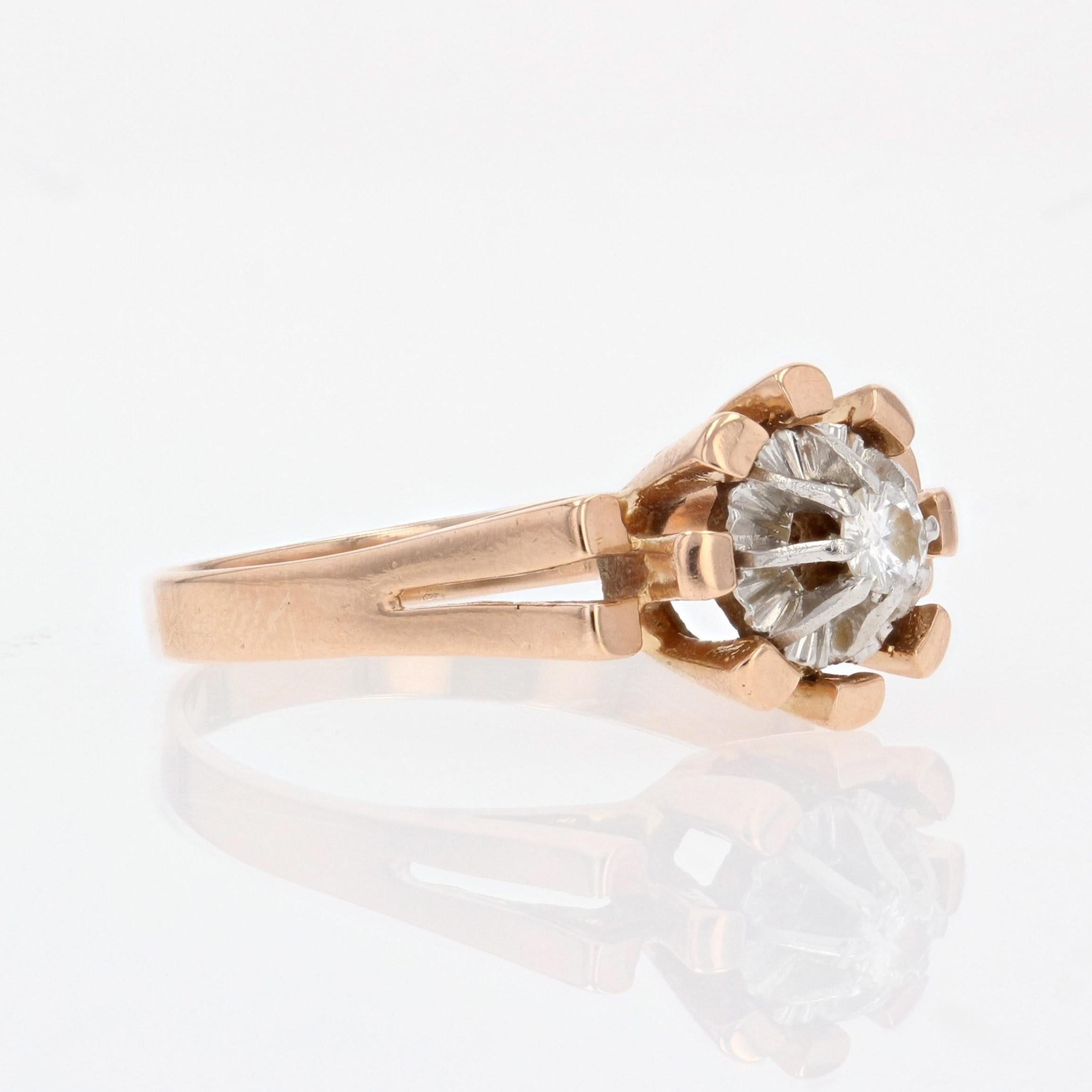 French 1960s Diamond 18 Karat Rose Gold Solitaire Ring For Sale at ...