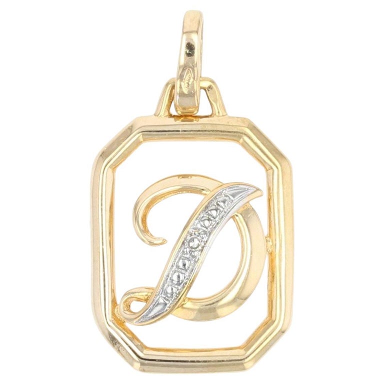French 1960s Diamond 18 Karat Yellow Gold Letter D Pendant at 1stDibs