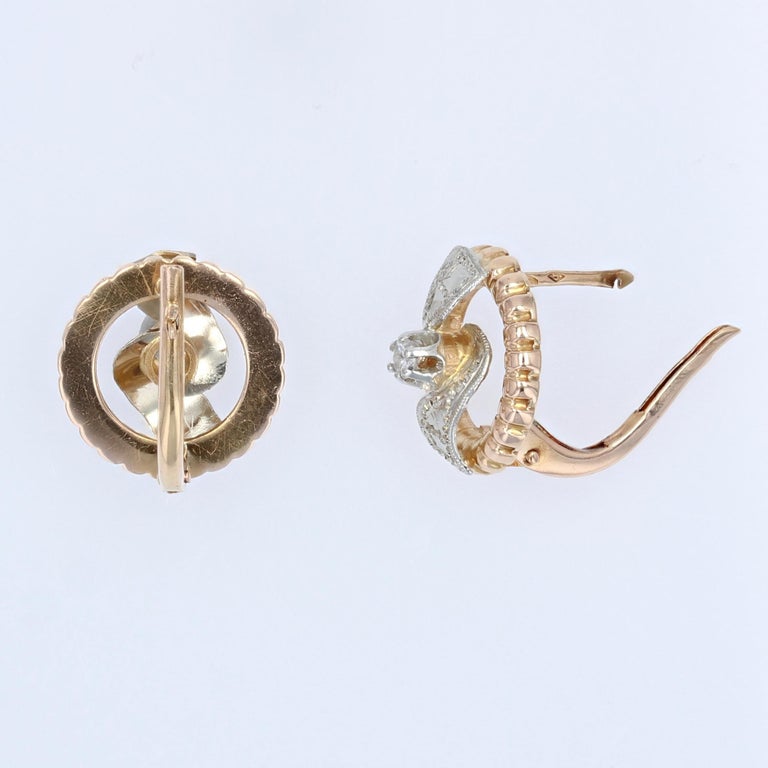 French 1960s Diamonds 18 Karat Rose White Gold Earrings For Sale at 1stDibs