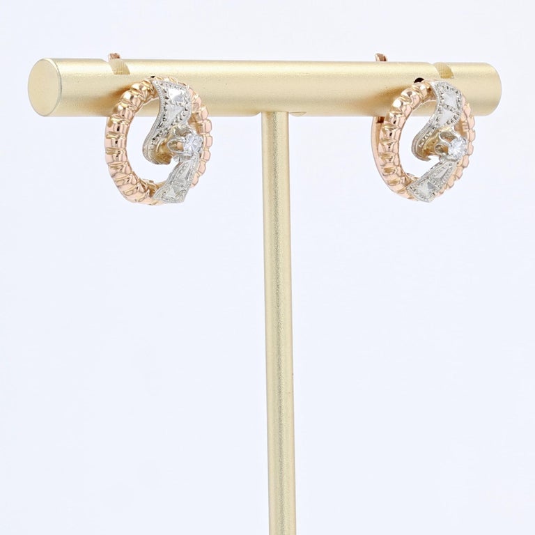 French 1960s Diamonds 18 Karat Rose White Gold Earrings For Sale at 1stDibs